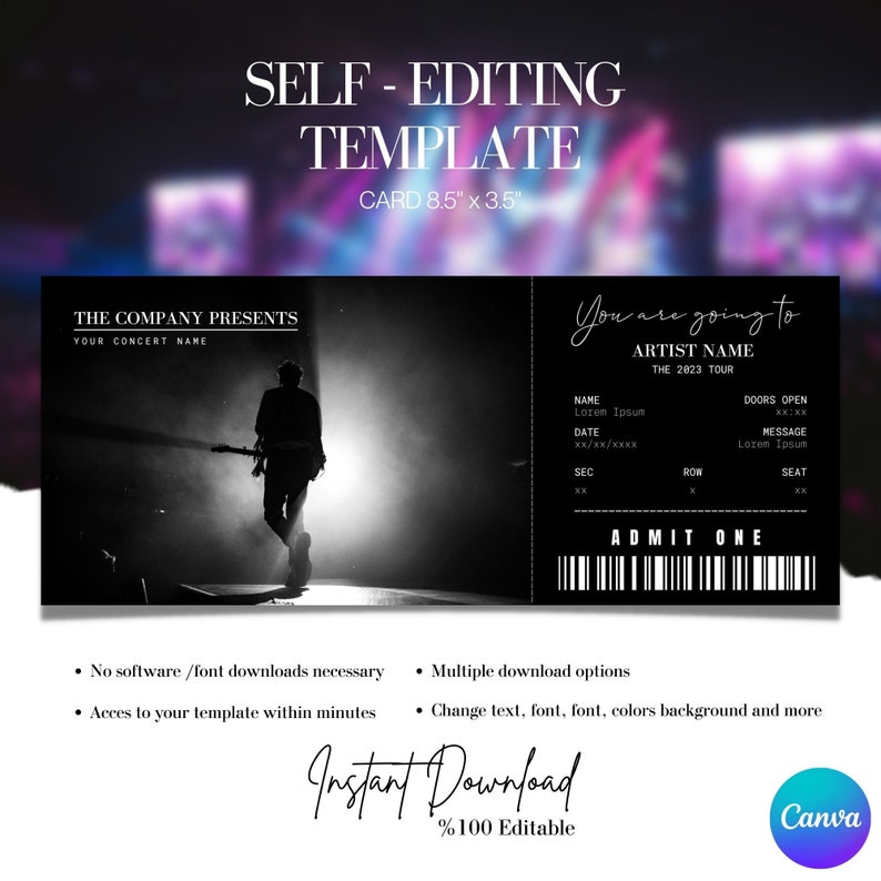 Editable Concert Ticket Template: Printable Event Ticket (PDF) - Etsy