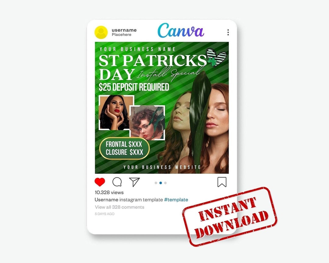 Editable St Patricks Day Social Media Template, Printable St Patricks ...