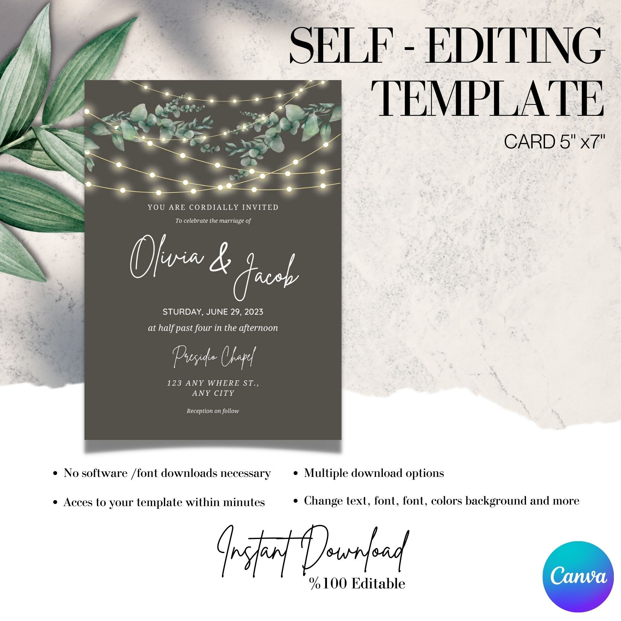 Editable Fairy Lights, Wedding Invitation Bundles, Custom Invitation ...