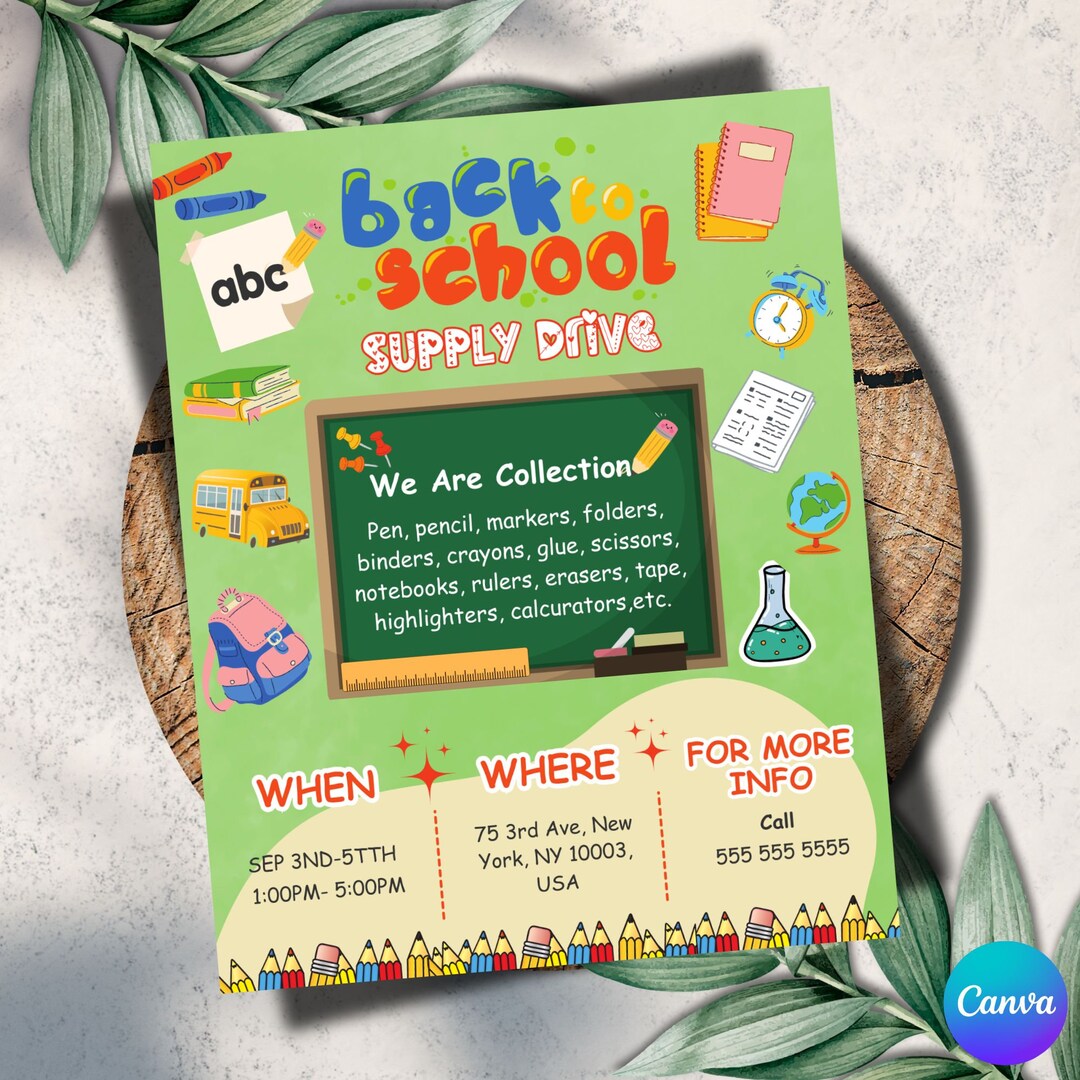 Editable School Supply Drive Flyer, Back to School Invite, School ...