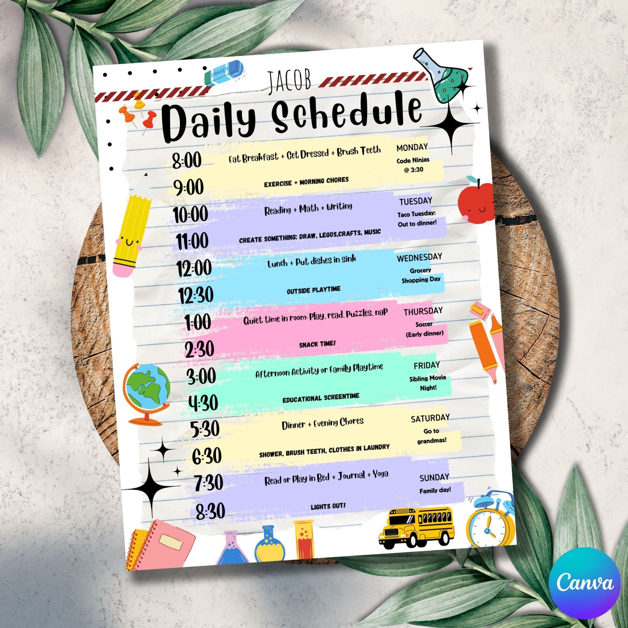 Editable Daily Schedule Template, Daily Routine, Kids Planner for ...