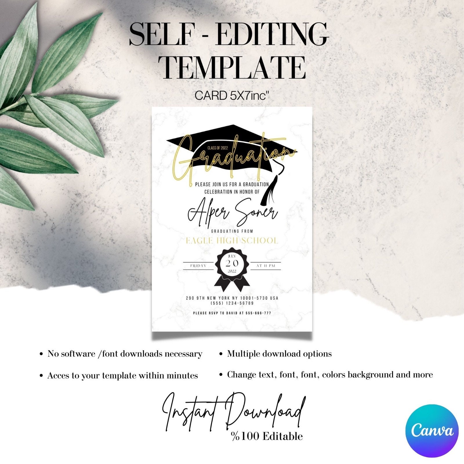 Editable Graduation Invitation Template, Graduation Party Invitation ...