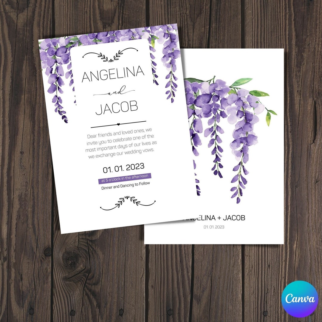 Editable Purple Wedding Invites Template, Printable Wedding Invitations ...