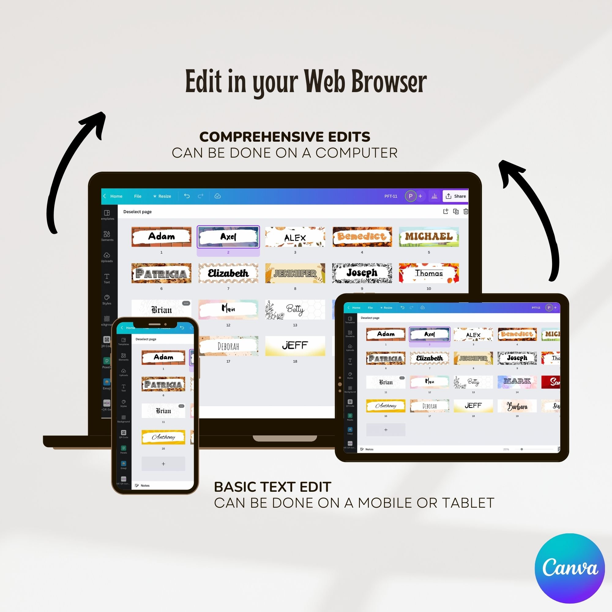 Custom Name Tags Template, Editable Desk Name Labels, 20 FONTS ...