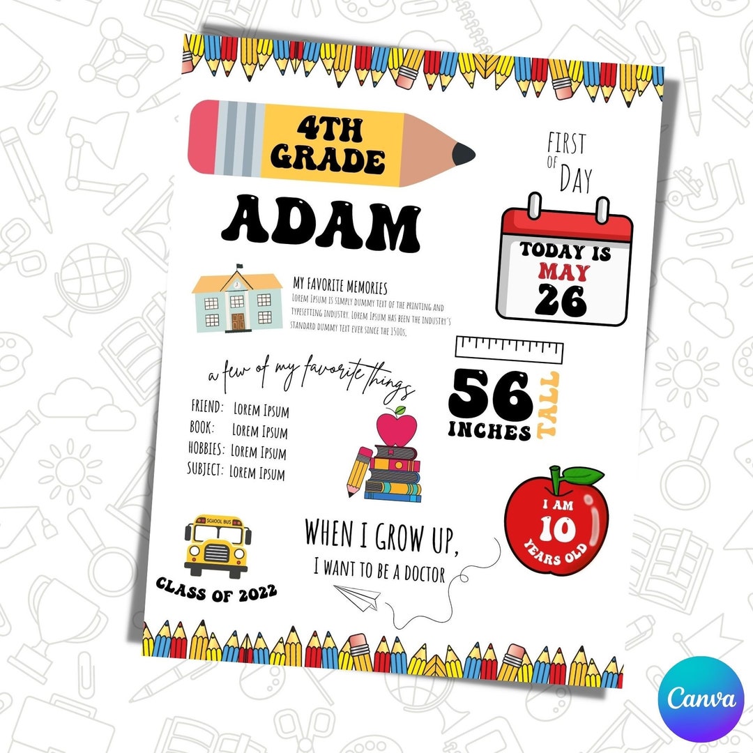 Editable First Day of School Sign, First Day of 4th Grade Sign, Back to ...