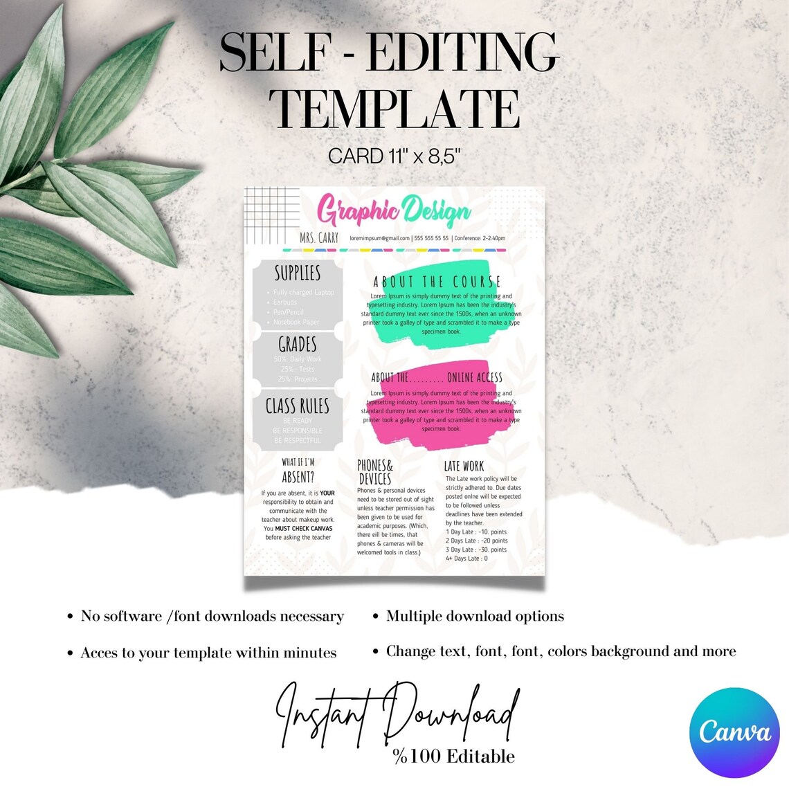 Editable Class Syllabus Template, Templates for Teachers, Middle & High ...