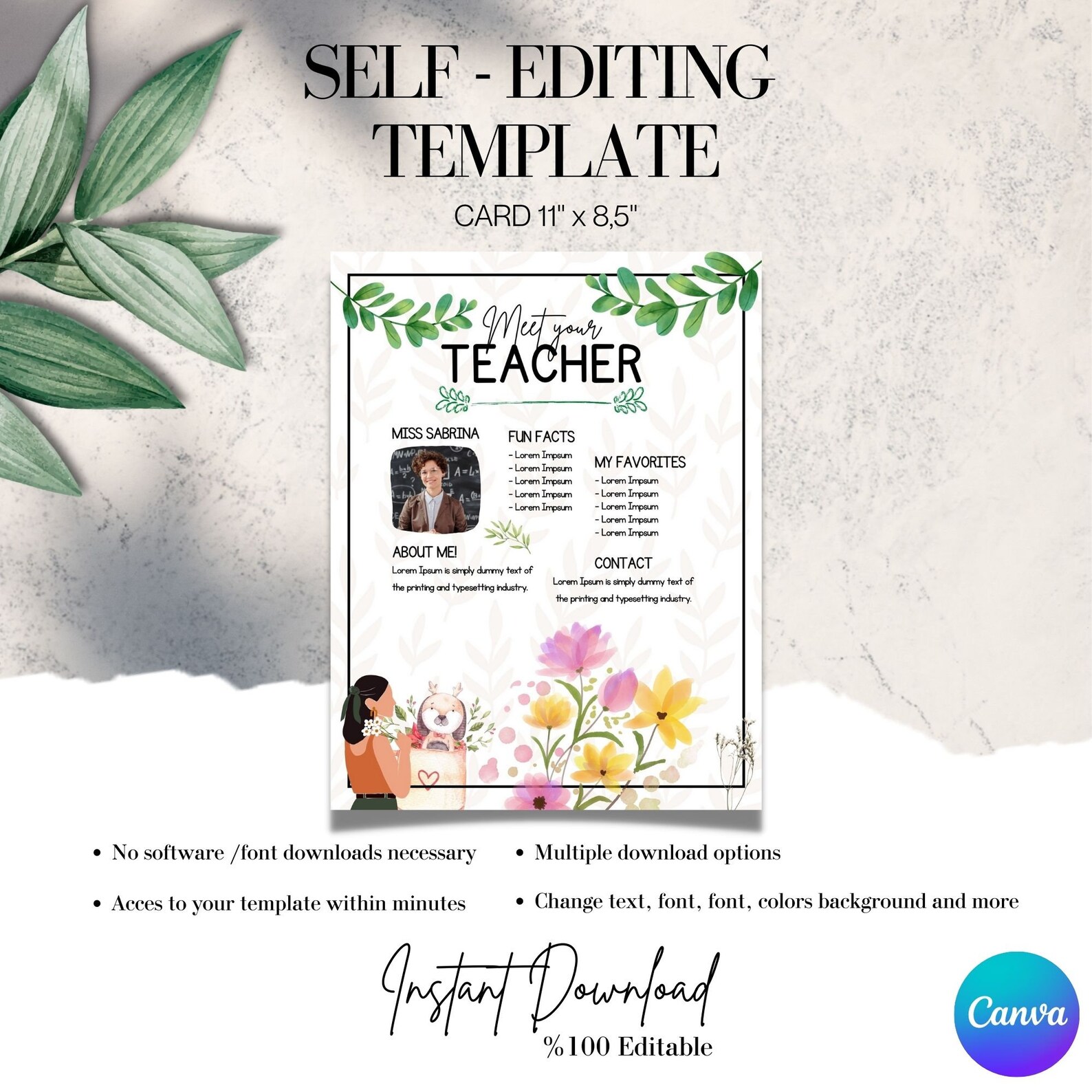 Meet Your Teacher Editable Template Floral Teacher Template - Etsy