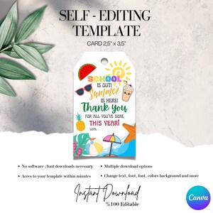 Teacher Gift Tag, School's Out Summer is Here Thank You Tag, Printable ...