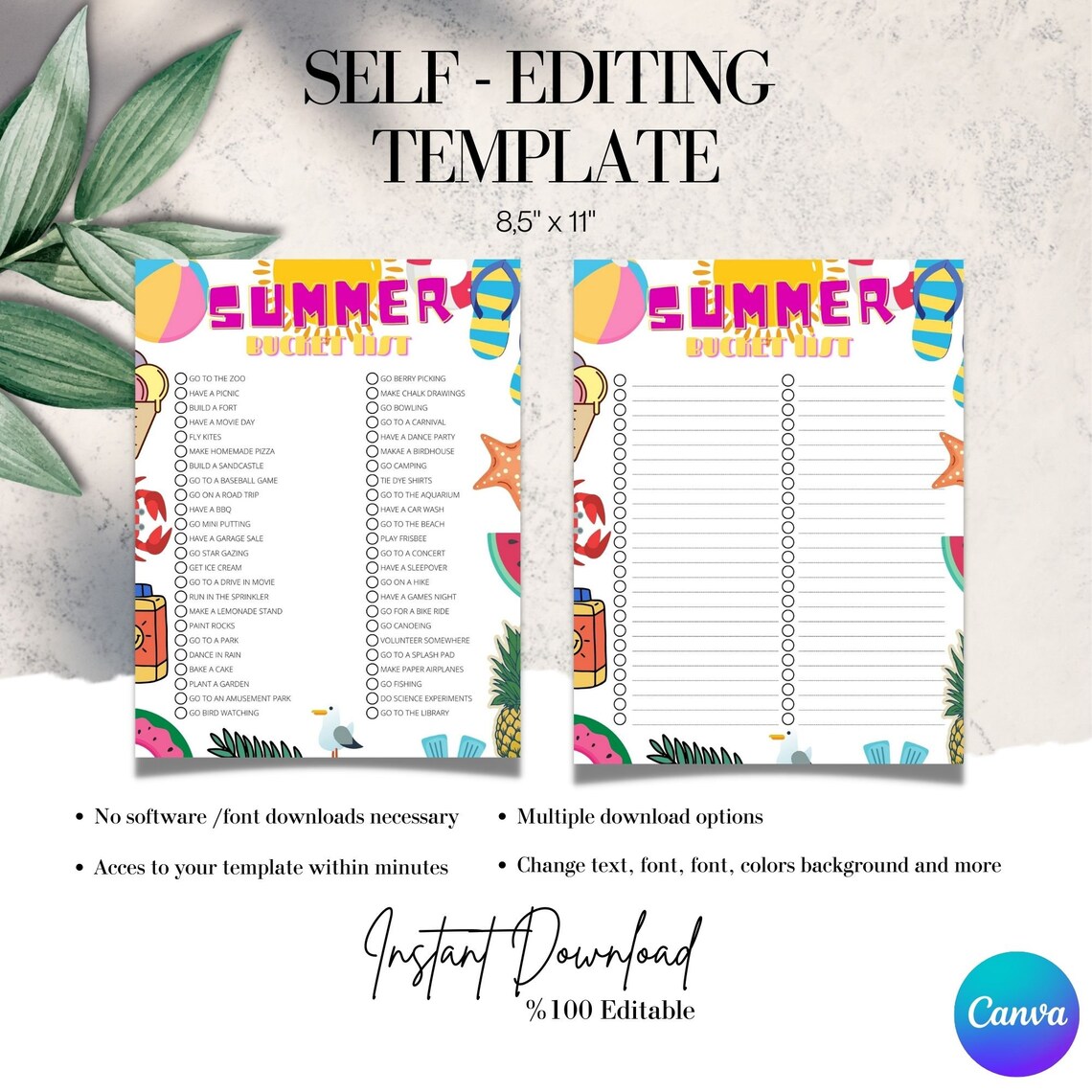 Summer Bucket List Printable, Summer Activities, Summer Organization ...