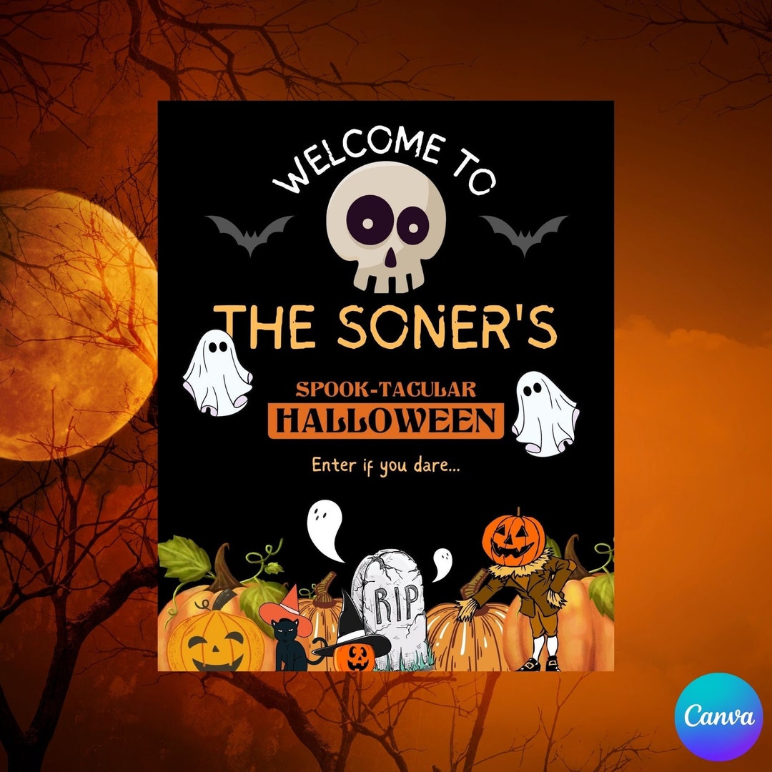 Halloween Welcome Sign Template, Graveyard Birthday Sign, Personalized ...
