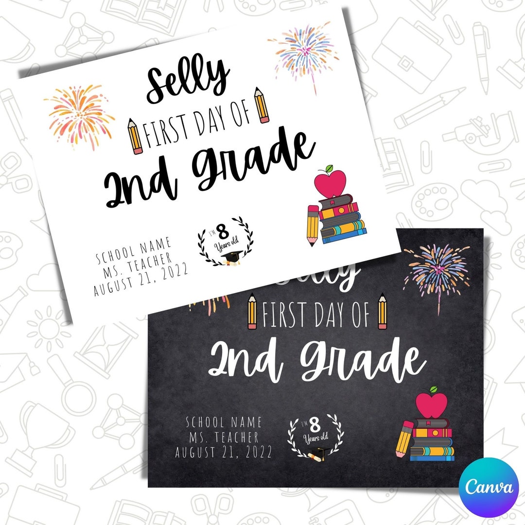 Custom First Day of School Sign, First Day of 2nd Grade Sign, Back to ...