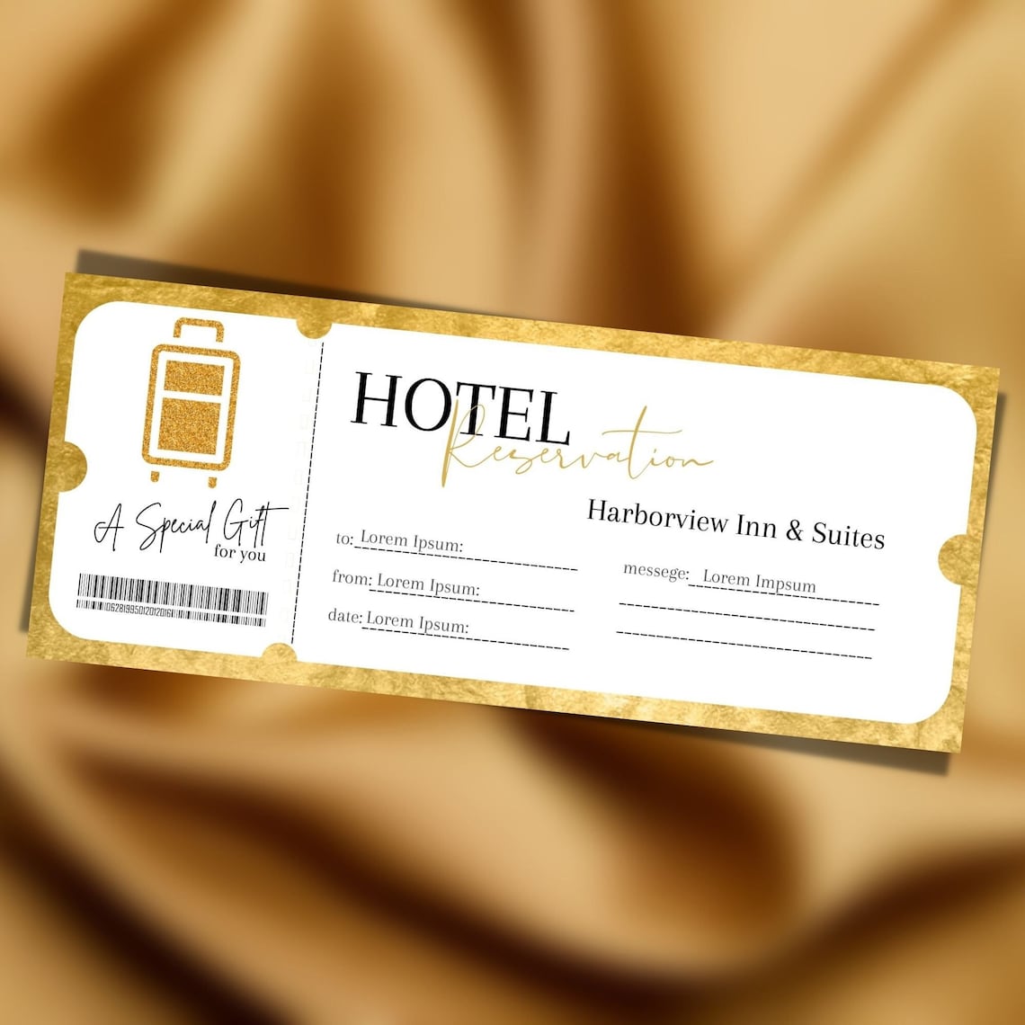 Editable Gold Hotel Reservation Voucher, Custom Travel Ticket ...