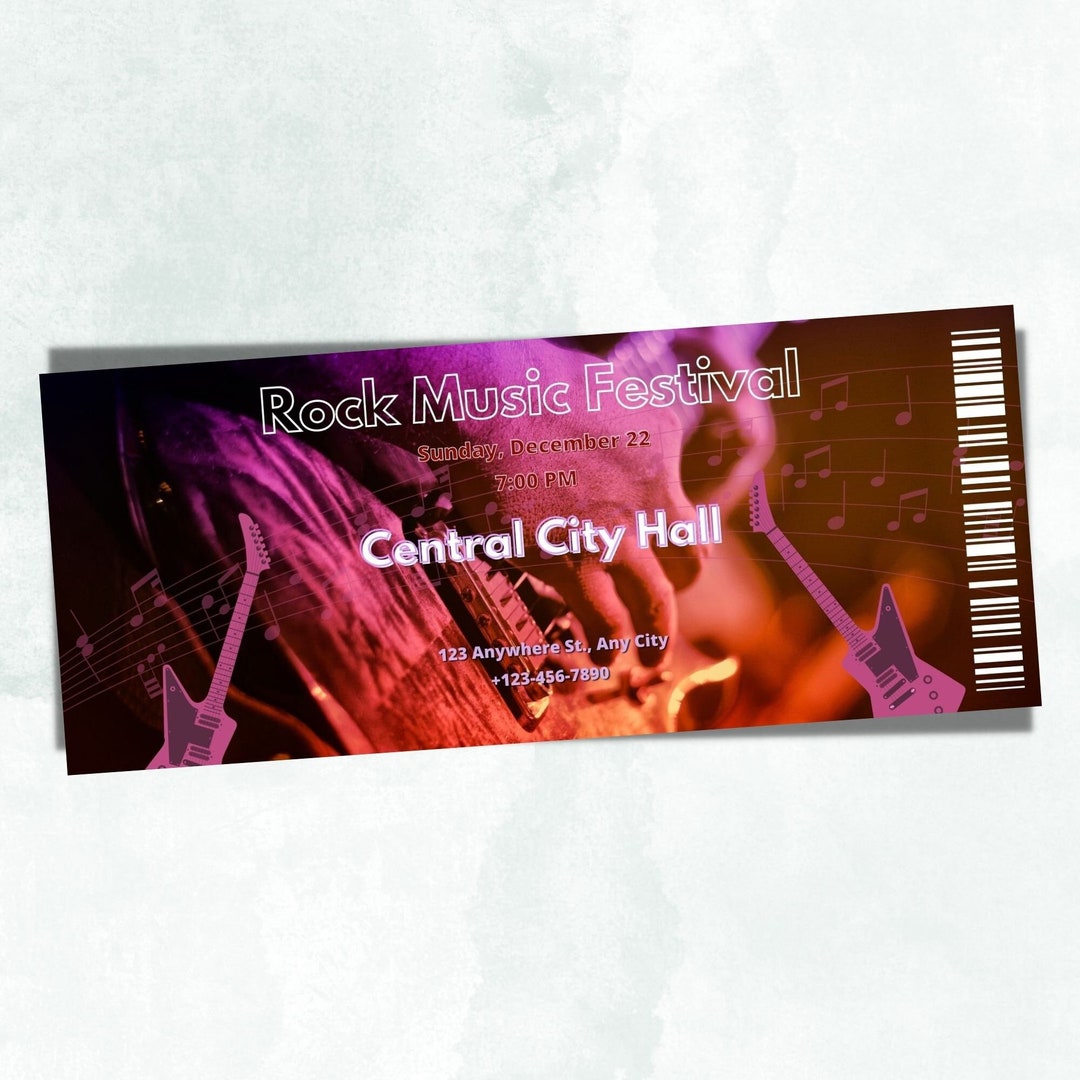 Editable Concert Ticket Template, Editable Concert Ticket, Printable ...