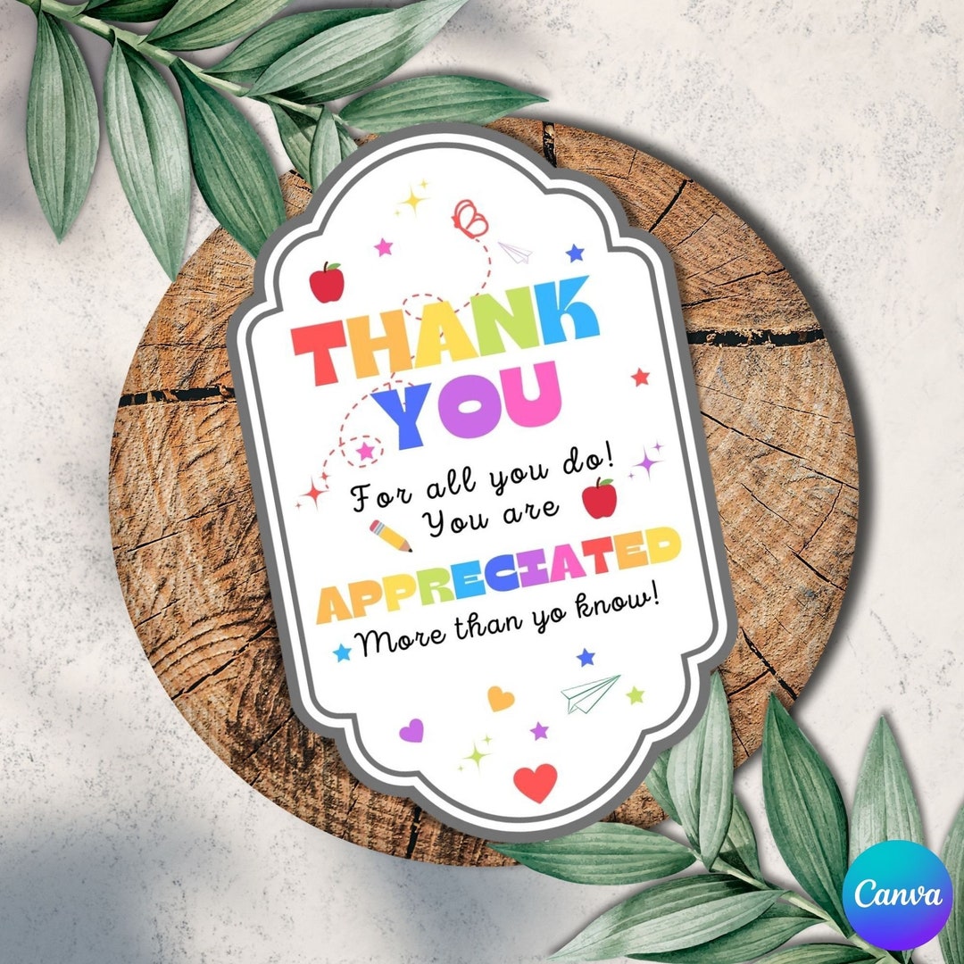 Teacher Appreciation Gift Tags, Thank You Tag, Teacher Gift Tag ...