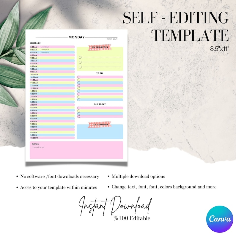 Editable Weekly Schedule Template, Printable Routine, Custom Daily ...