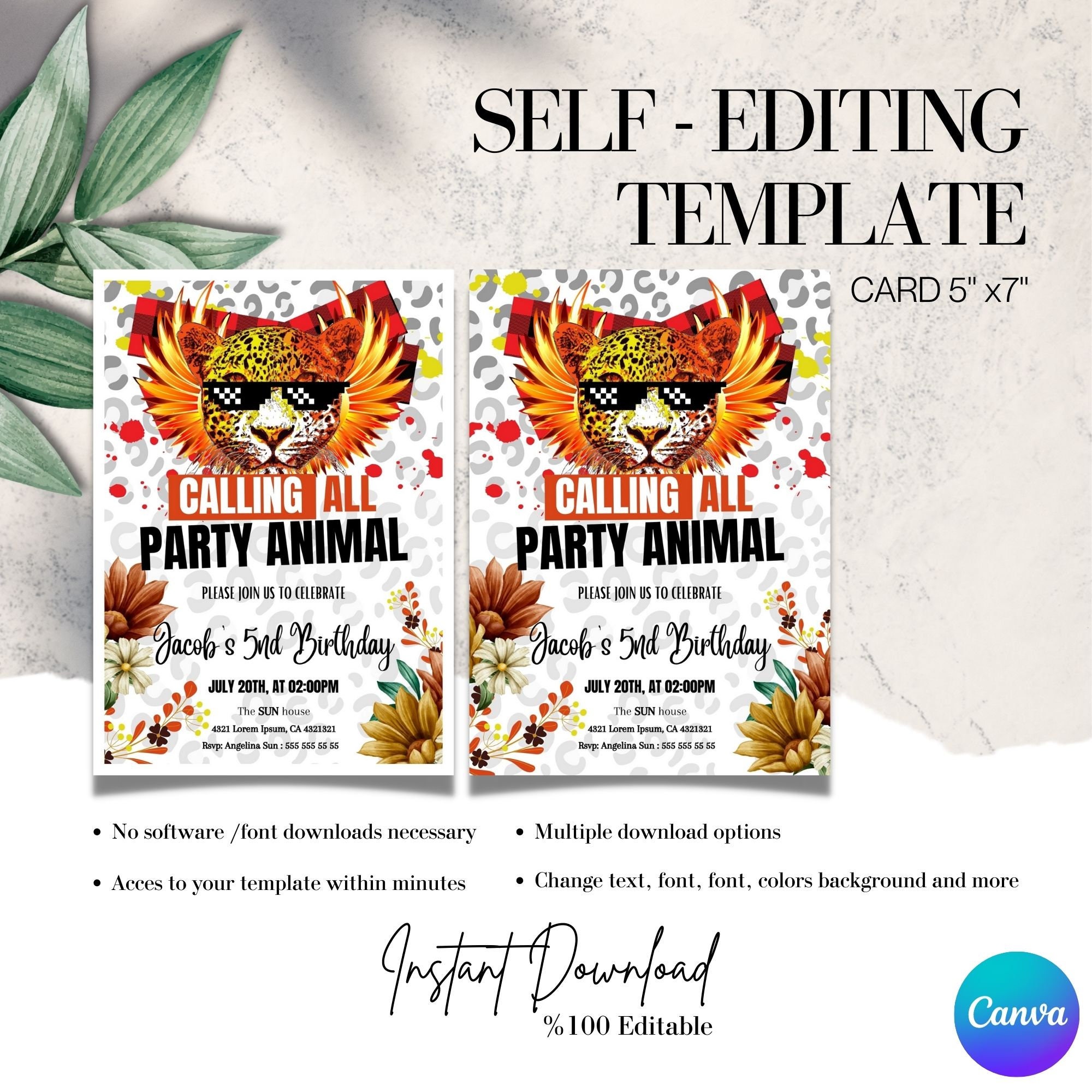 Editable All Party Animal Birthday Invitation, Printable Leopard Party ...