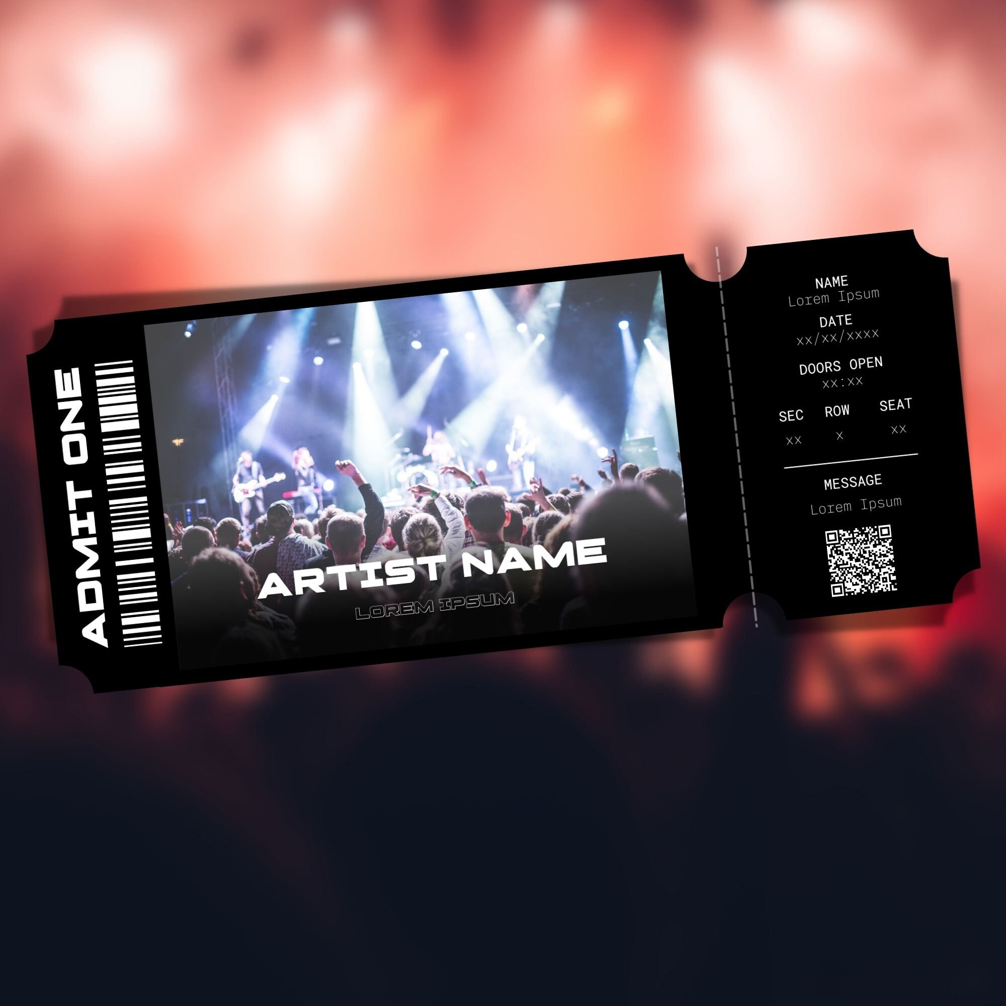 Editable Concert Ticket Template, Editable Concert Ticket, Printable ...