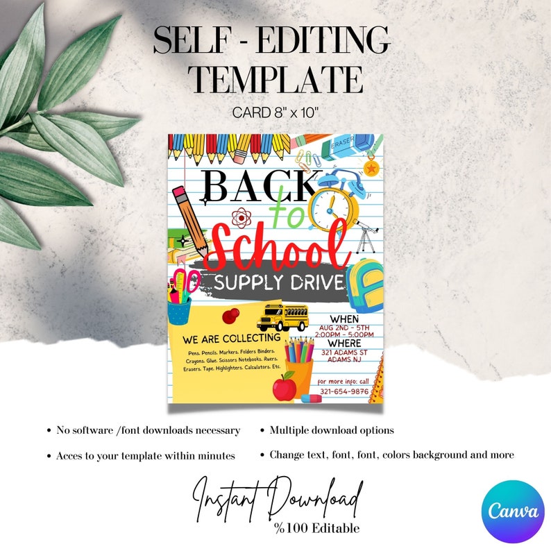 Editable School Supply Drive Flyer, Back to School Invite, School ...