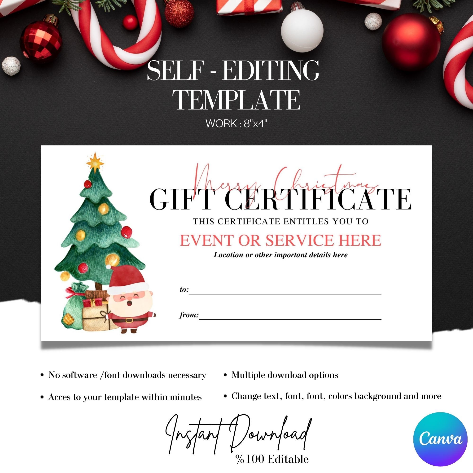 Printable Christmas Gift Certificate, Christmas Tree Gift Certificate ...