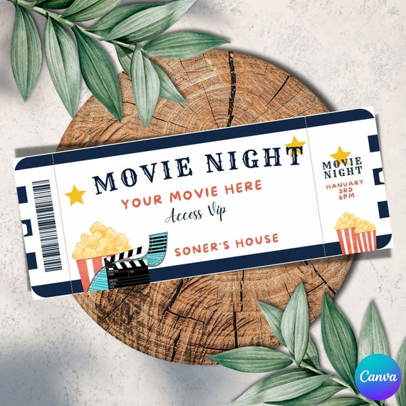 Movie Night Ticket Editable Movie Ticket Printable Movie - Etsy UK