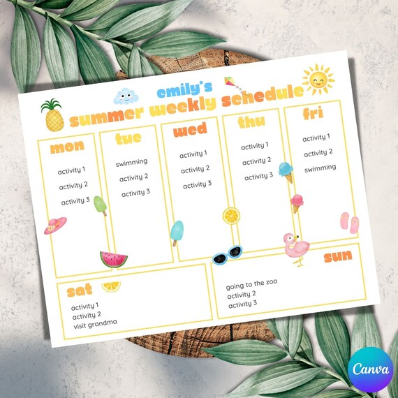 Summer Weekly Schedule Daily Schedule Template Daily - Etsy