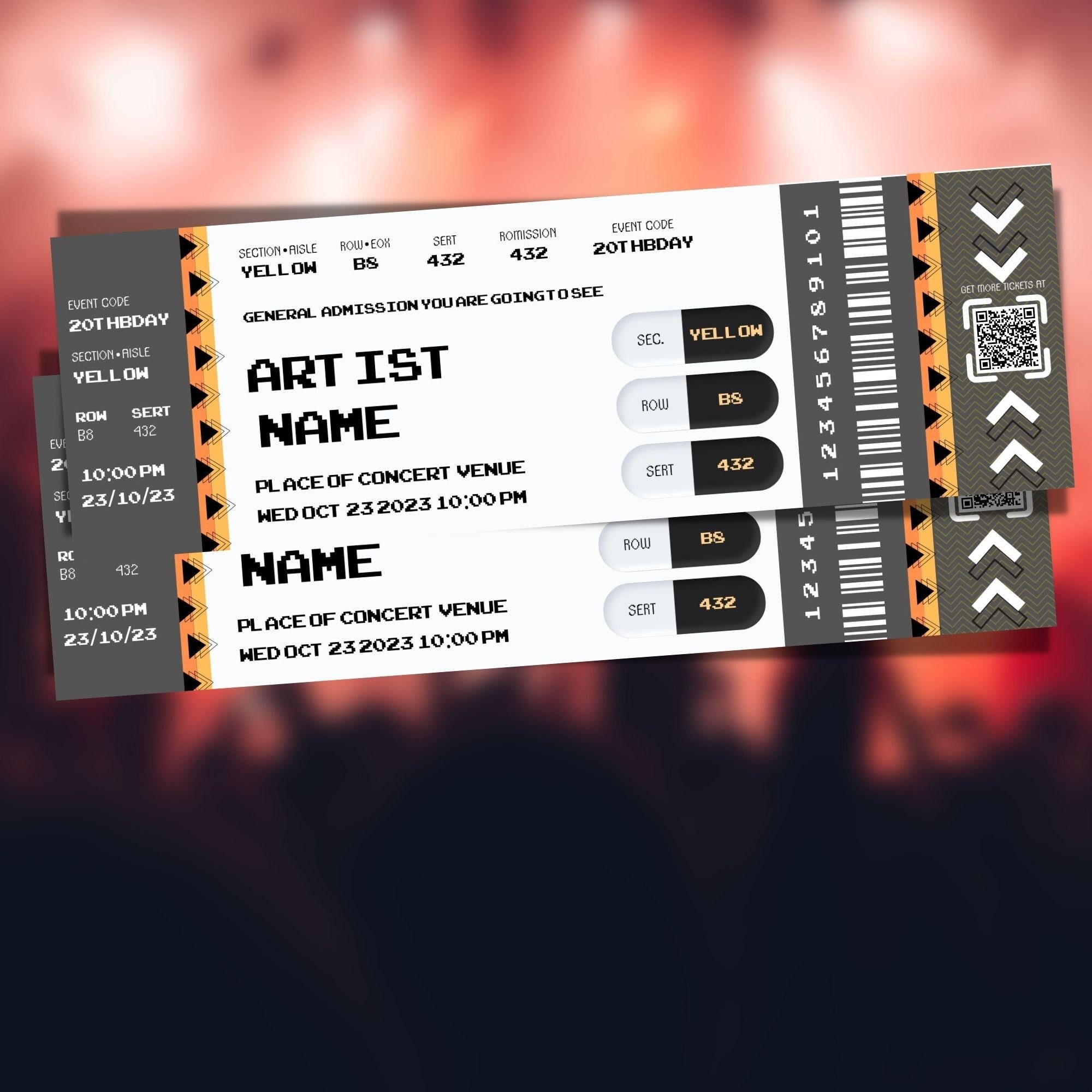 Editable Concert Ticket Template, Editable Concert Ticket, Printable ...