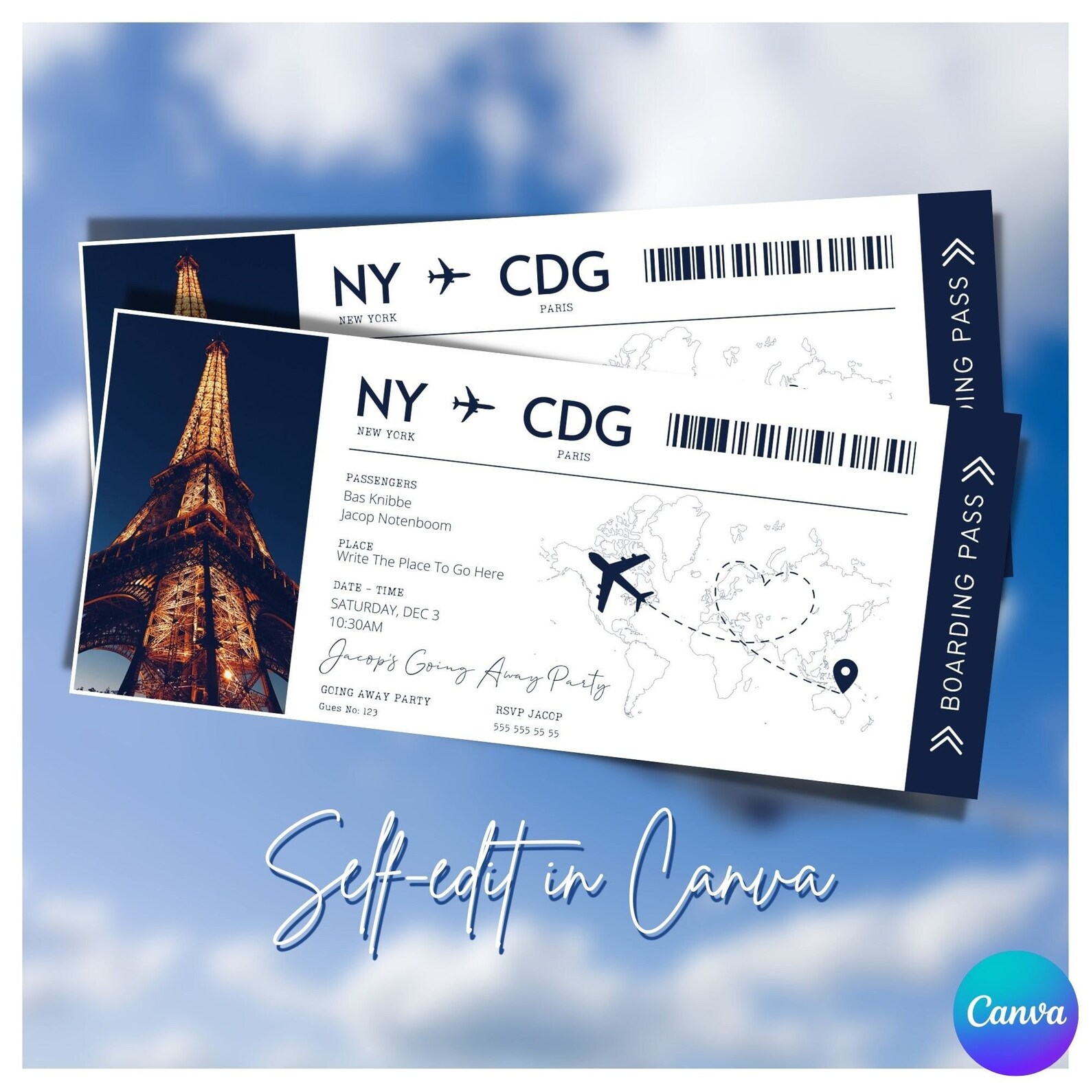 Editable Boarding Pass Template, Printable Boarding Pass, DIY Boarding ...