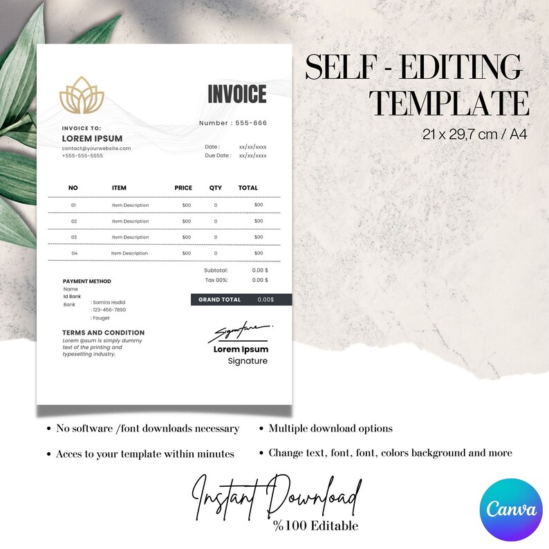 Editable Invoice Template, Modern Invoice Template for Small Business ...