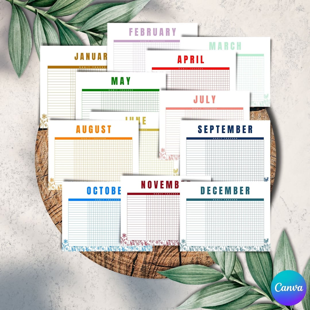 Editable Colorful Habit Tracker, Printable Brown, Pink, Purple, Blue ...