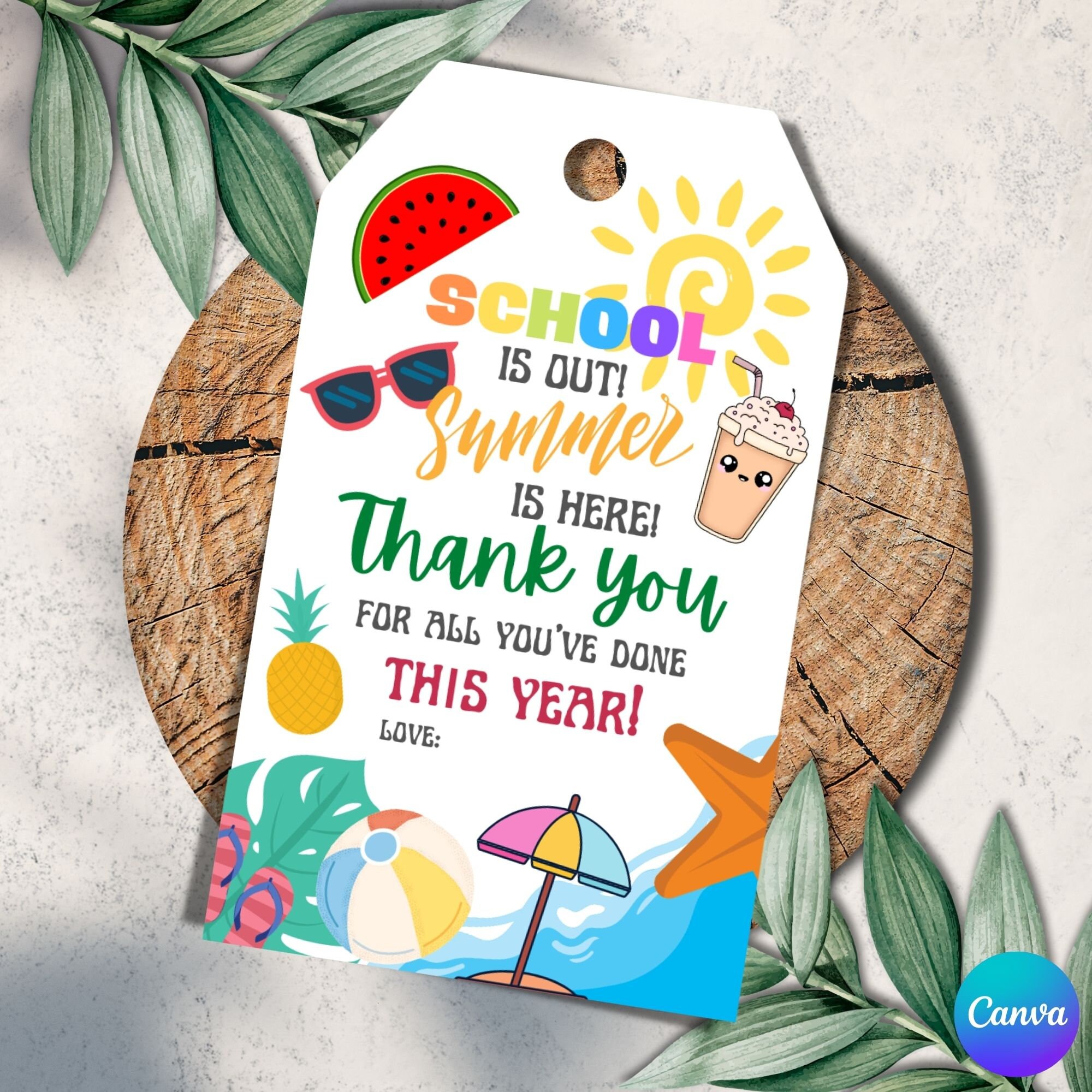 Teacher Gift Tag, School's Out Summer is Here Thank You Tag, Printable ...