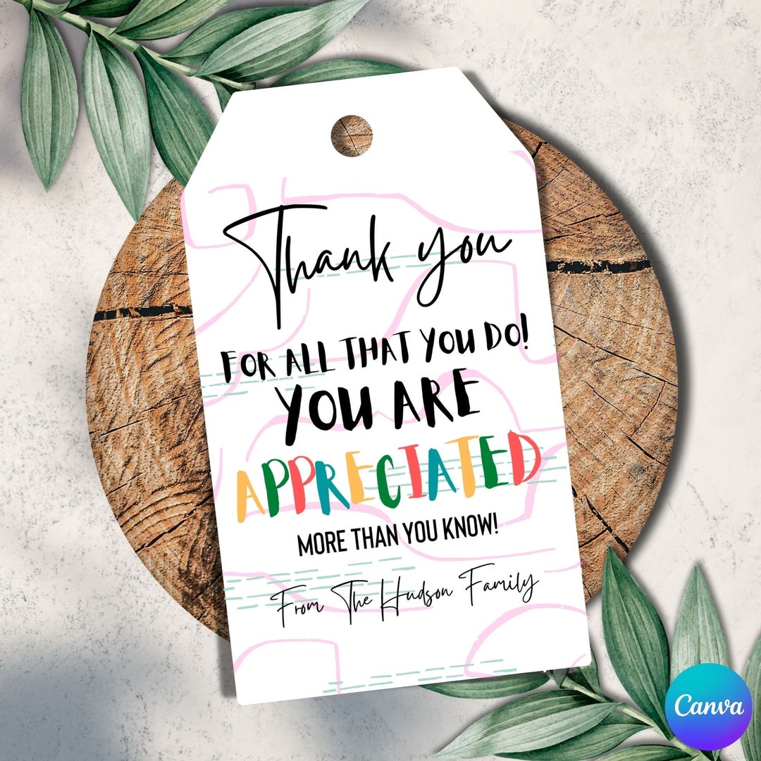 Thank You Gift Tag, Editable Gift Tag, Teacher Appreciation, Thank You ...