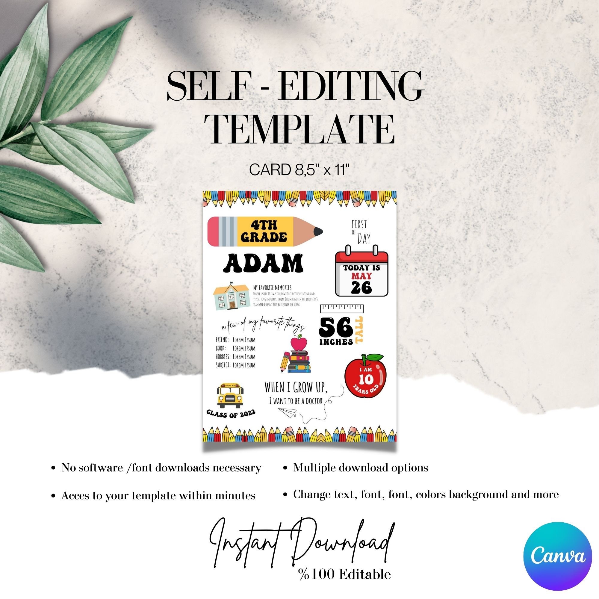 Editable First Day of School Sign, First Day of 4th Grade Sign, Back to ...