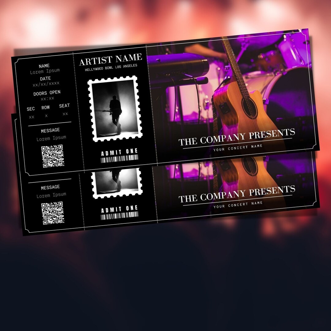 Editable Concert Ticket Template, Editable Concert Ticket, Printable ...