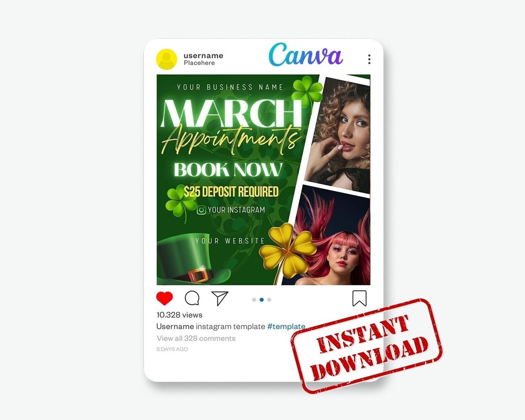 Editable St Patricks Day Social Media Template, Printable St Patricks ...