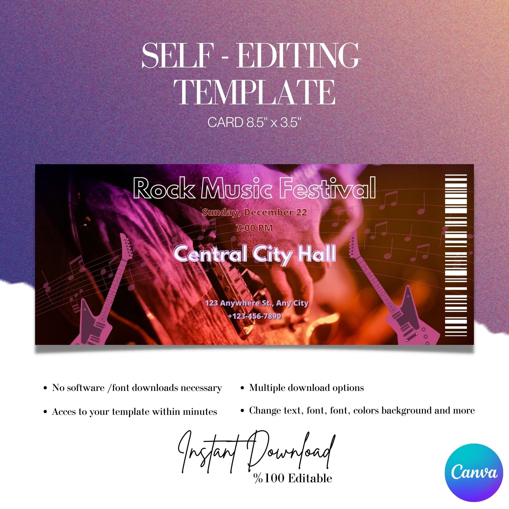 Editable Concert Ticket Template, Editable Concert Ticket, Printable ...