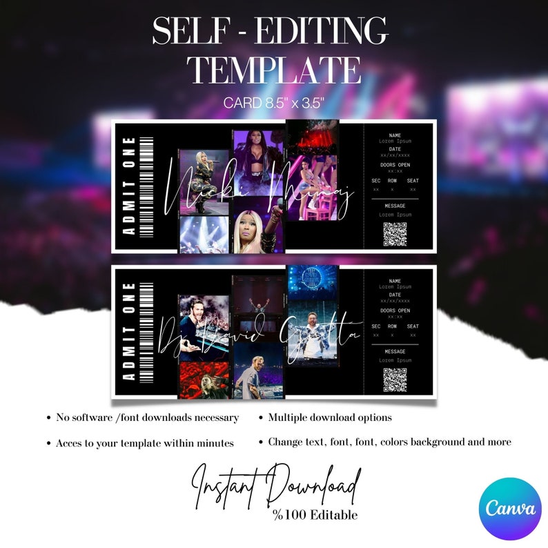 Editable Concert Ticket Template, Editable Concert Ticket, Printable ...
