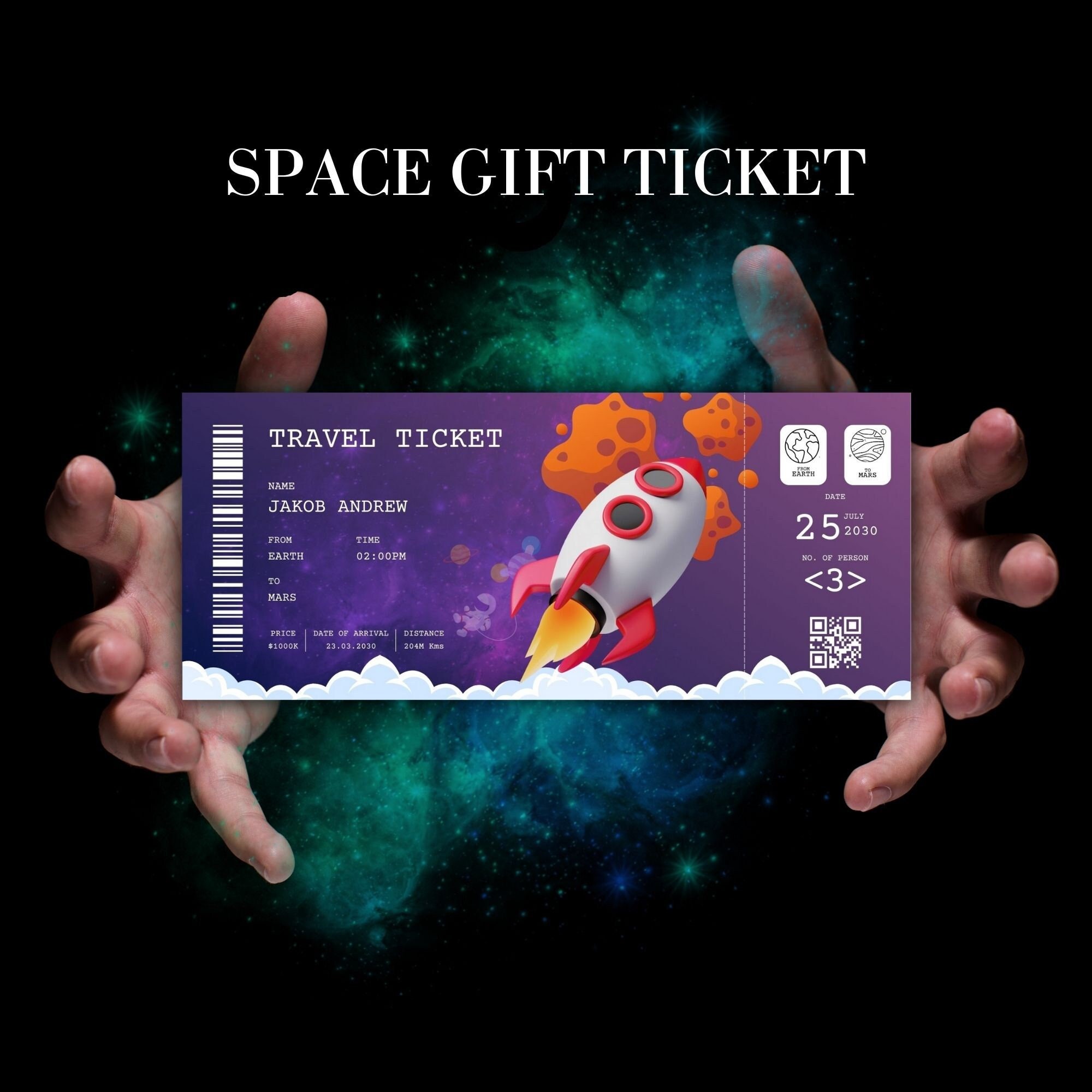 Editable Space Gift Card Template, Printable Birthday Astronaut Ticket ...