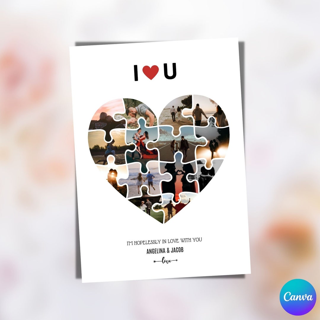 Editable Photo Valentine's Day Card: Heart Puzzle Design (digital ...