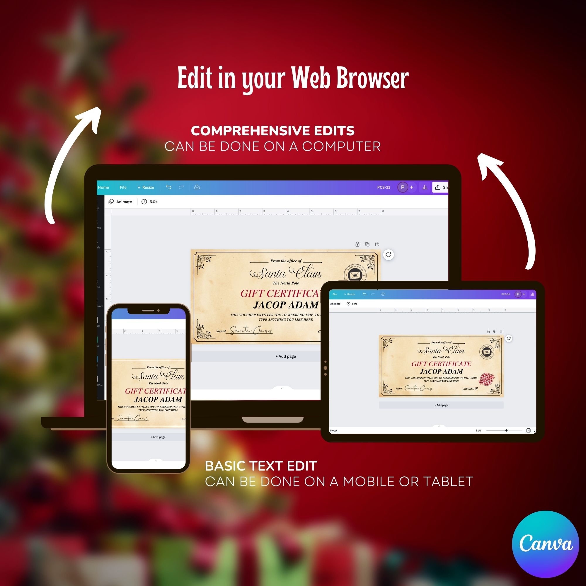 Vintage Christmas Gift Certificate, Editable Christmas Gift Coupon ...