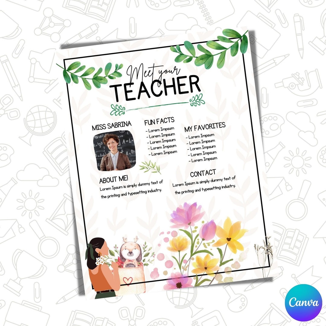 Meet Your Teacher Editable Template, Floral Teacher Template, Back to ...