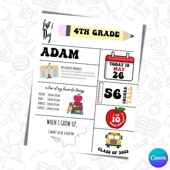 Editable First Day of School Sign First Day of 4th Grade - Etsy