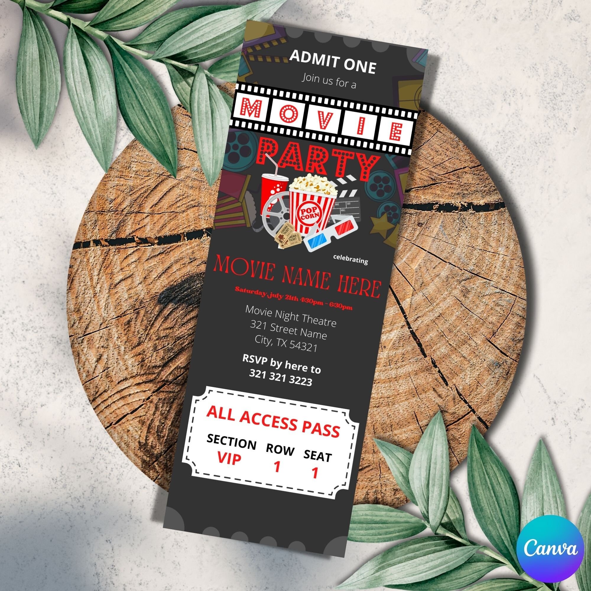 Editable Movie Night Ticket, Surprise Ticket, Movie Invitation, Ticket ...