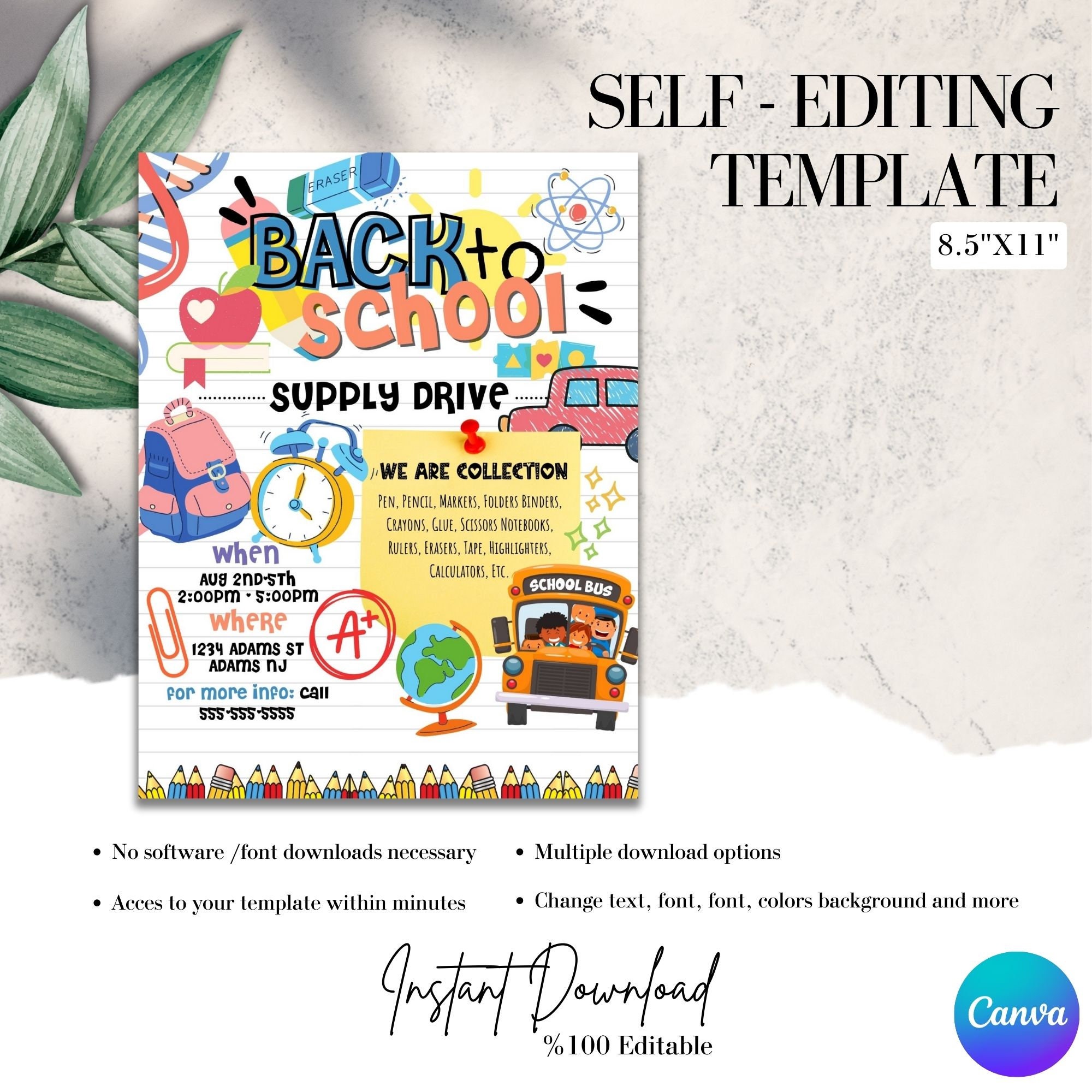 Editable Back to School Invite, Printable School Supply Drive ...