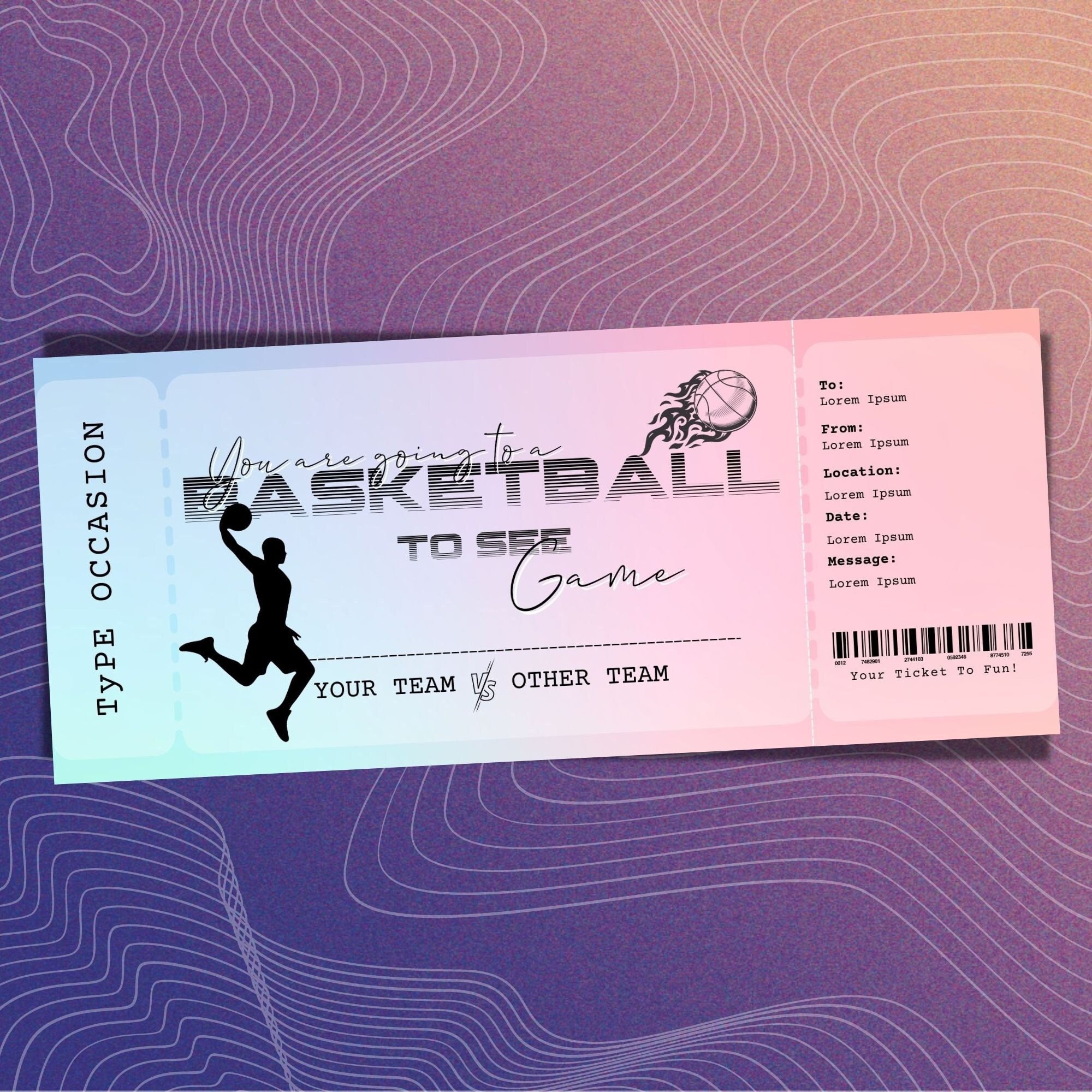 Editable Basketball Ticket Voucher Gift, Basketball Ticket Gift ...