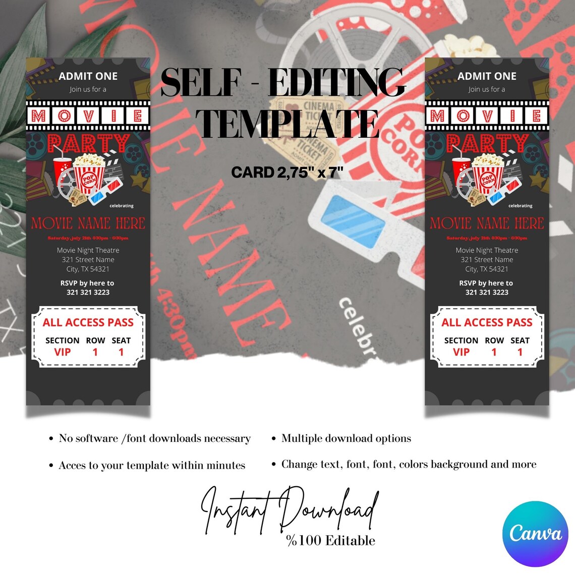 Editable Movie Night Ticket, Surprise Ticket, Movie Invitation, Ticket ...