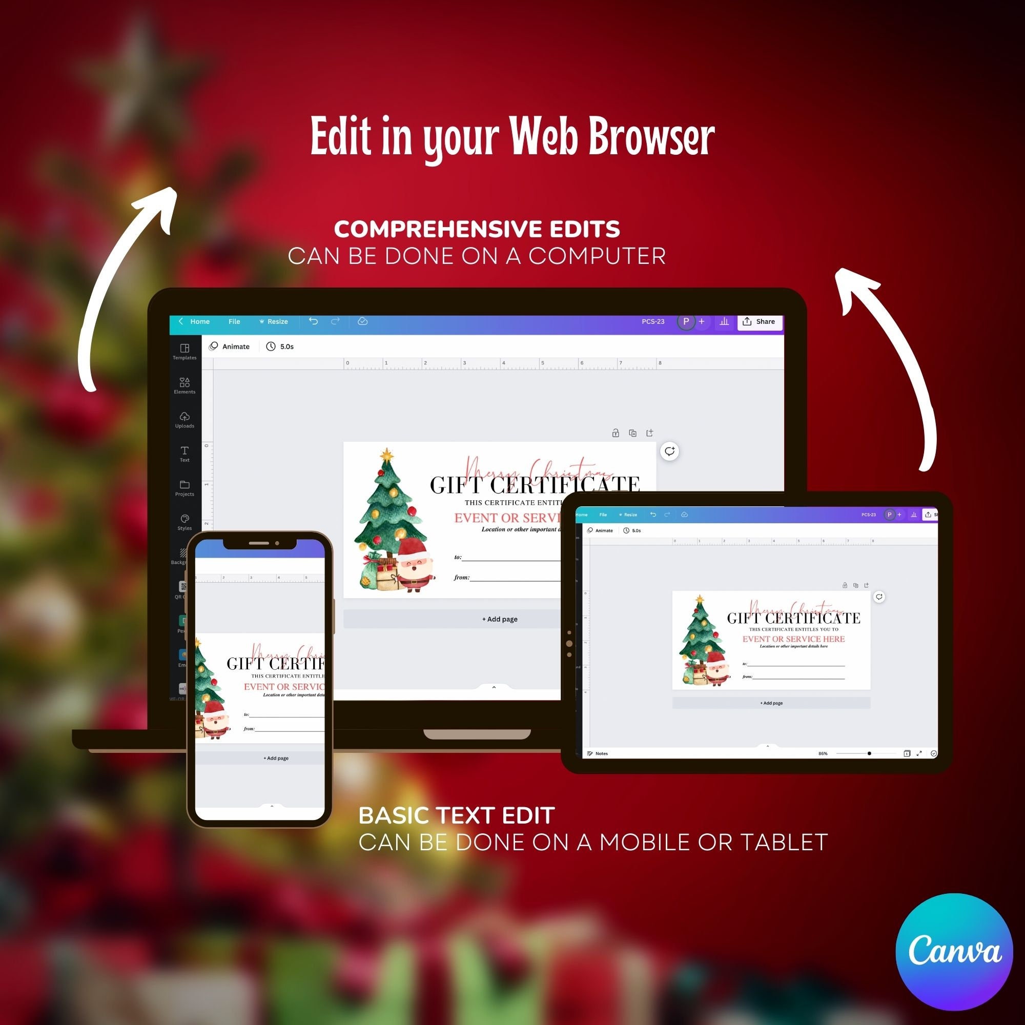Printable Christmas Gift Certificate, Christmas Tree Gift Certificate ...