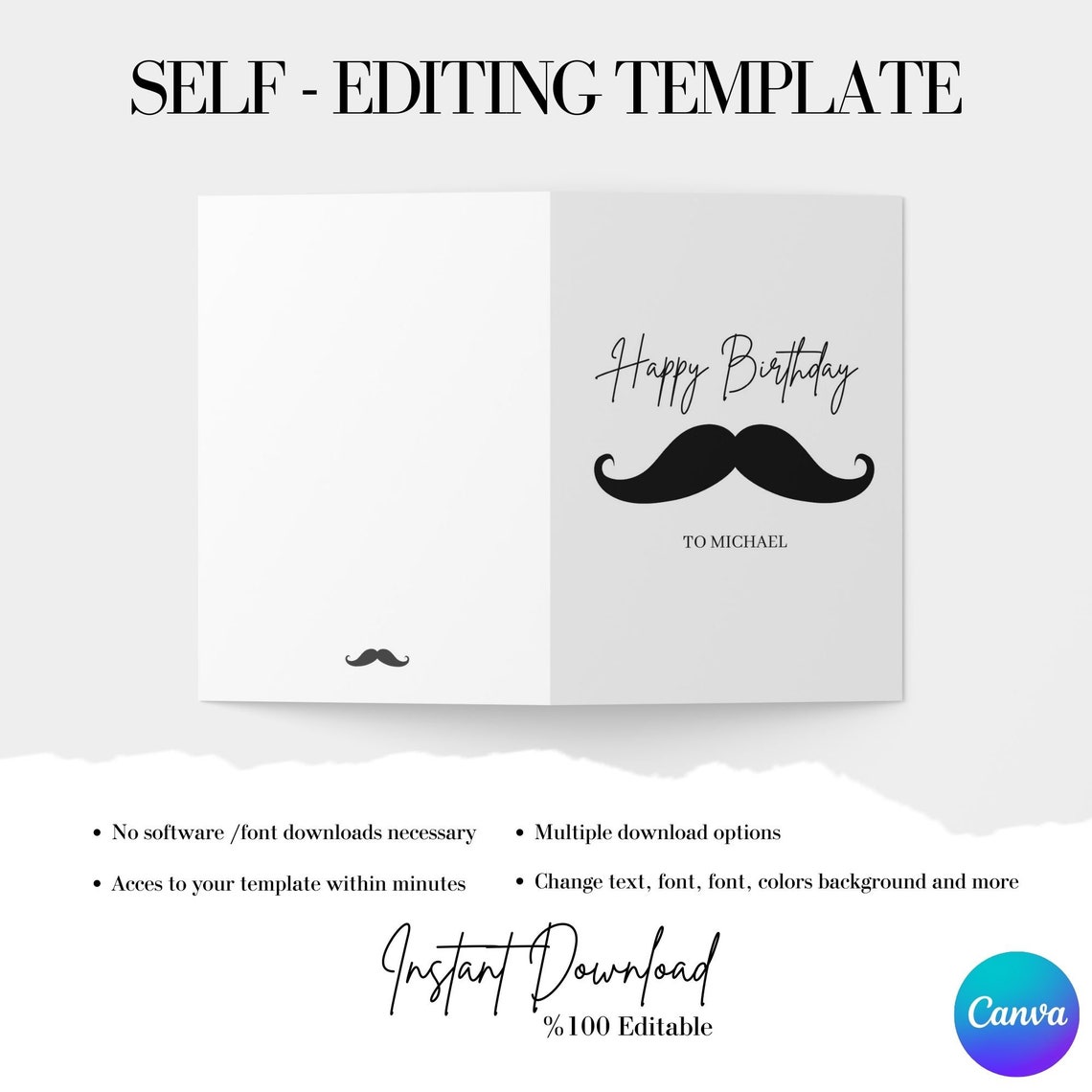 Custom Mustache Birthday Card Printable Birthday Card - Etsy Canada