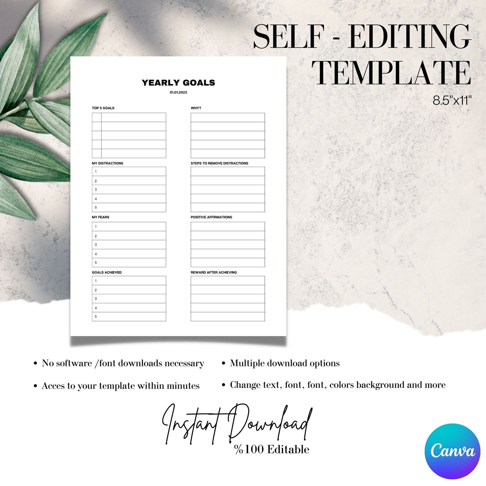 Printable Goal Planner Template, Printable Goal Tracker, Custom New ...