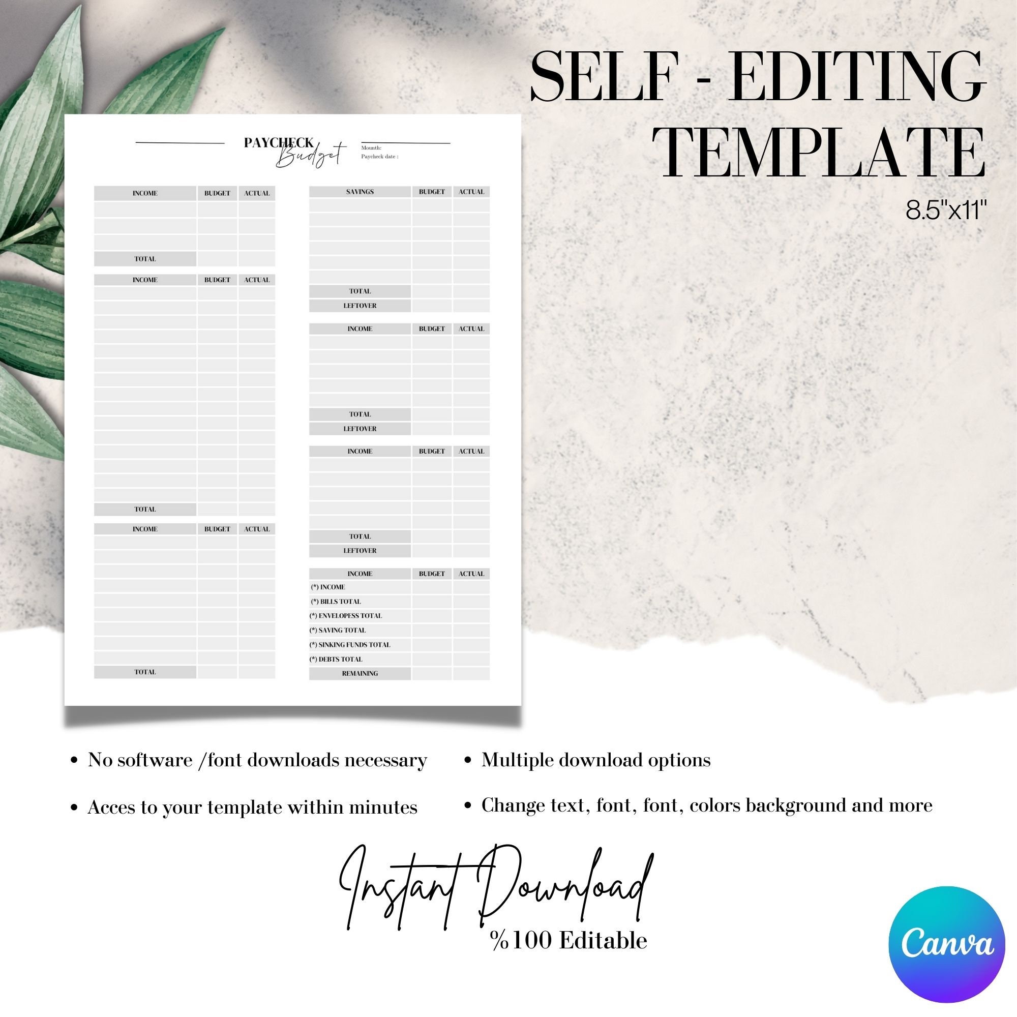 Editable Paycheck Budget Template, Printable Paycheck Budget Tracker ...