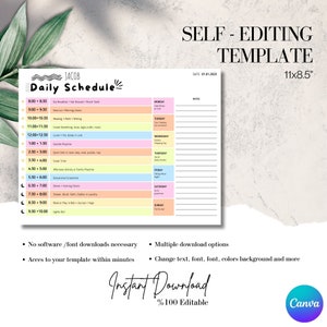 Editable Horizontal Daily Schedule Template, Daily Routine, Kids ...